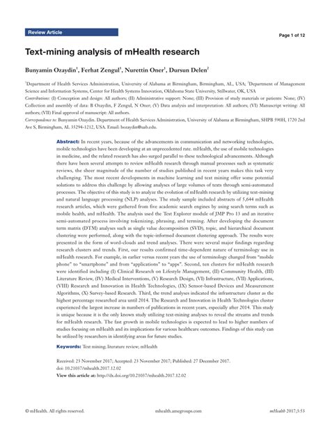 Pdf Text Mining Analysis Of Mhealth Research