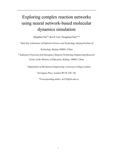 Pdf Exploring Complex Reaction Networks Using Neural Network Based Molecular Dynamics Simulation