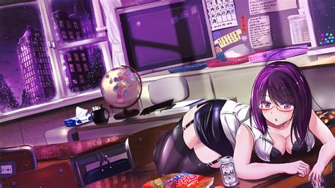 Cleavage City Underwear Belt Breasts Food Bra Skirt Tree Purple Eyes Drink Scenic