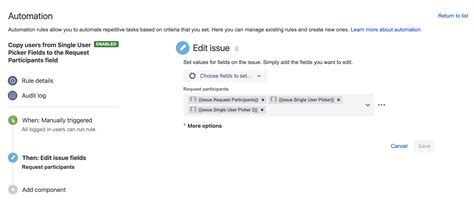 automation for jira how to update the request participants or a multi user picker field from