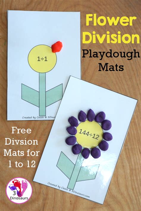 Free Flower Division Playdough Mat Printables 3 Dinosaurs