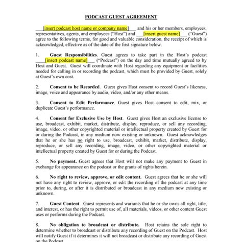 Podcast Guest Agreement Template Awb Firm