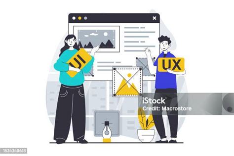Konsep Desain Ui Ux Dengan People Scene Dalam Flat Graphic Untuk Web Wanita Dan Pria Menemukan