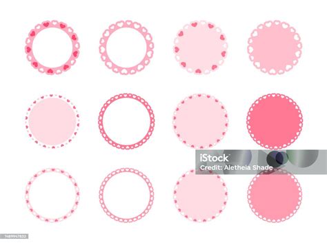 하트 세트가 있는 원형 가리비 프레임 파스텔 귀여운 발렌타인 프레임 테두리 가리비에 대한 스톡 벡터 아트 및 기타 이미지