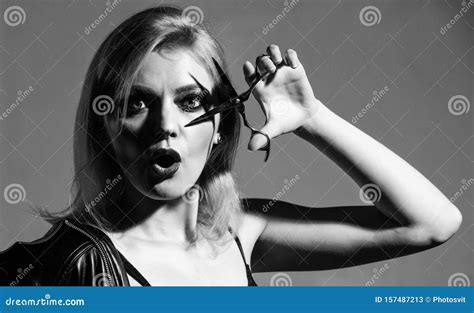 Haidresser Salon Professional Hairdresser With Scissors Hair Cutting Tool Woman With