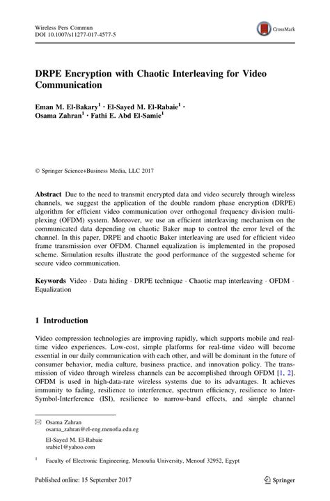 Pdf Drpe Encryption With Chaotic Interleaving For Video Communication