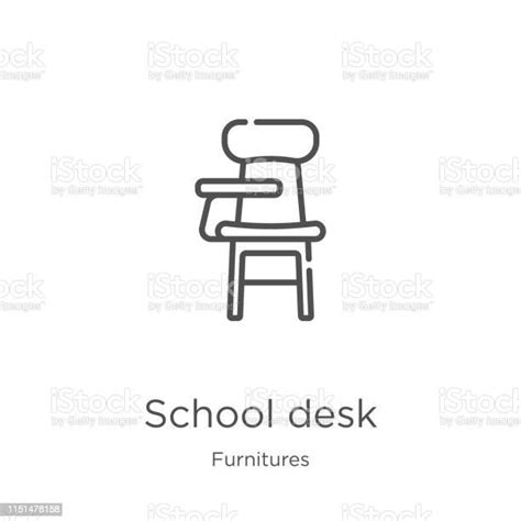 가구 컬렉션에서 학교 책상 아이콘 벡터입니다 얇은 라인 학교 책상 개요 아이콘 벡터 일러스트 레이 션입니다 웹 사이트 디자인 및