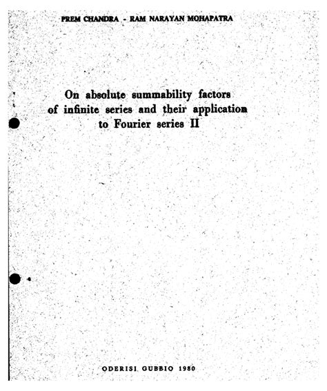 Pdf On Absolute Summability Factors Of Infinite Series And Their