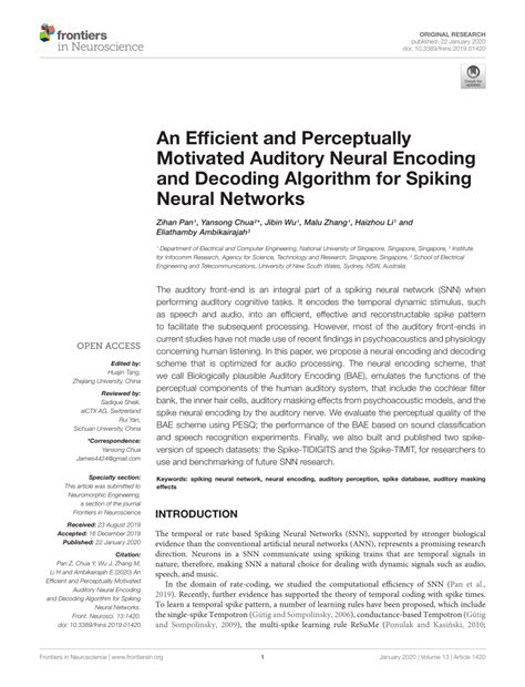 PDF An Efficient And Perceptually Motivated Auditory Neural Encoding And Decoding Algorithm