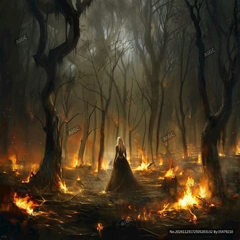 Ai创作图场景氛围图 凄美萧条场景 4k壁纸 森系场景萧条场景 玄幻题材插画 唯美森系场景 电影原画插画 Uhd壁纸 火焰森林 吐火道人 Cg