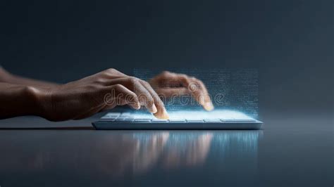 Programmer Hands Typing On Glowing Keyboard Generating Code Lines