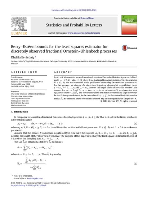Pdf Berry Esséen Bounds For The Least Squares Estimator For Discretely Observed Fractional