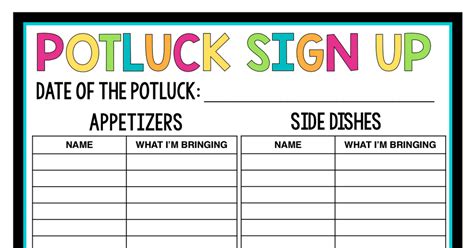 Potluck Sign Uppdf Sign Up Sheets Relief Society Activities Good