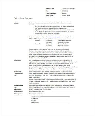 FREE 12 Project Scope Statement Samples PDF MS Word Google Docs
