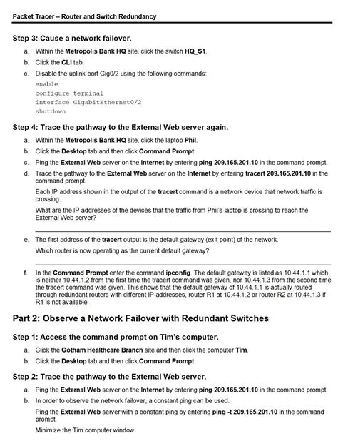 solved packet tracer router and switch redundancy