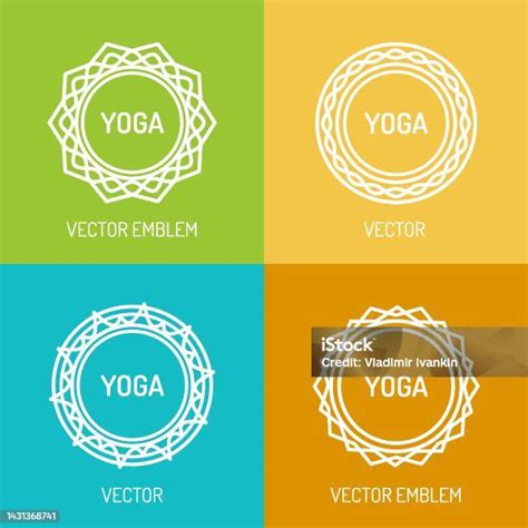 요가 로고 템플릿은 요가 센터 요가 스튜디오 핫 요가 및 명상 수업을위한 세트입니다 건강 관리 스포츠 피트니스 로고 디자인 요소 벡터 일러스트 레이 션 로고에 대한 스톡