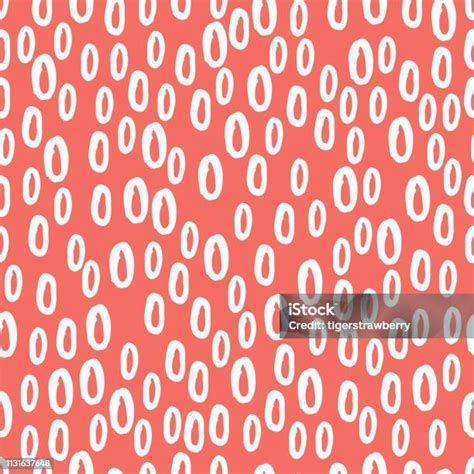 2019 산호 색상 끝 없는 손은 도트 또는 동그라미 타원형 거품 또는 눈의 추상 낙서를 그리는 올해의 유행 색상에서 완벽 한 패턴 배경 벡터 0명에 대한 스톡 벡터 아트