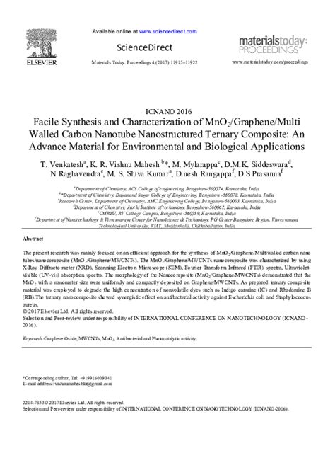 Pdf Facile Synthesis And Characterization Of Mno2 Nanomaterials As Supercapacitor Electrode