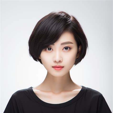 中国女孩，证件照，圆领半袖，正面 短发，白底， 豆友k2v8的文本出图 自由创作作品