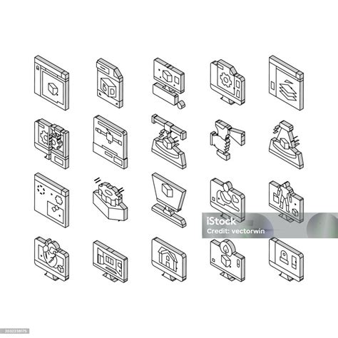 3d Modelling Software And Device Isometric Icons Set Vector Stock