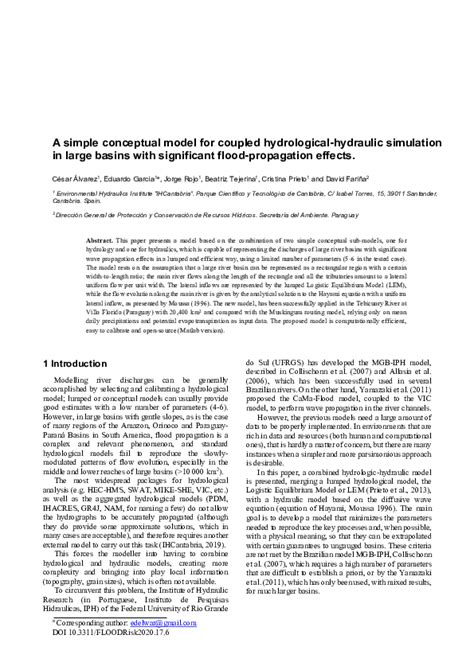 Pdf A Simple Conceptual Model For Coupled Hydrological Hydraulic Simulation In Large Basins