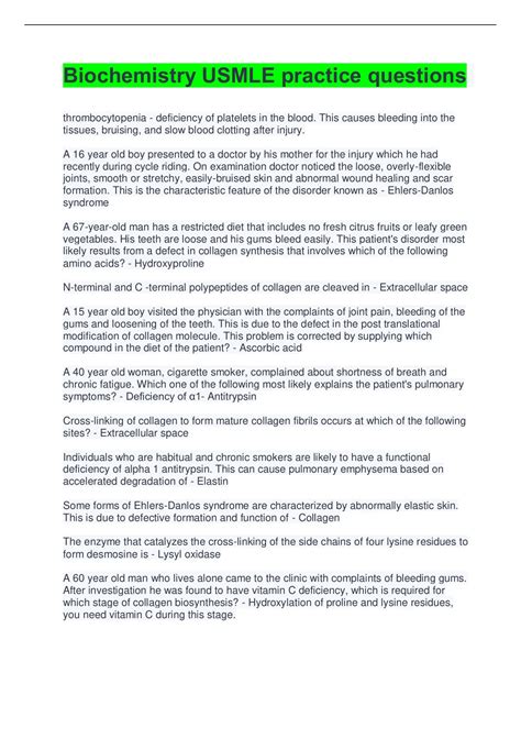 Biochemistry Usmle Practice Questions Biochemistry Usmle