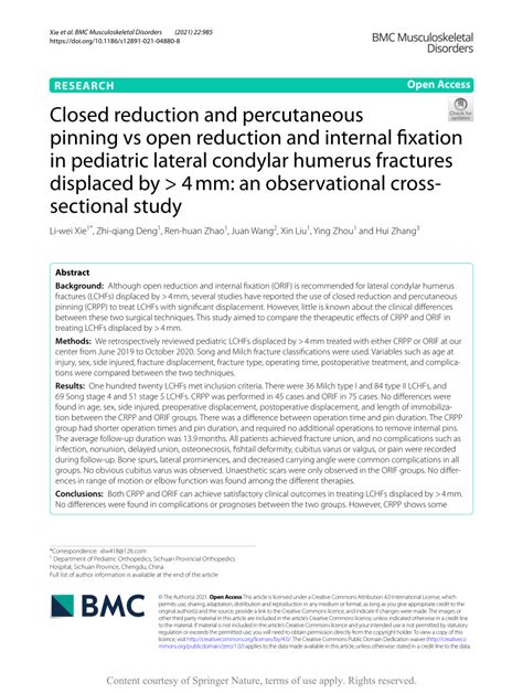 Pdf Closed Reduction And Percutaneous Pinning Vs Open Reduction And