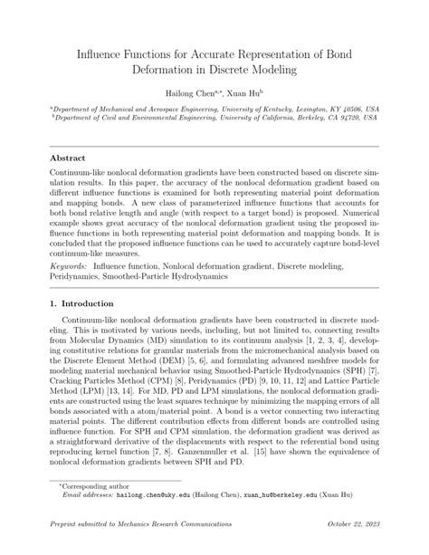 Pdf Influence Functions For Accurate Representation Of Bond Deformation In Discrete Modeling