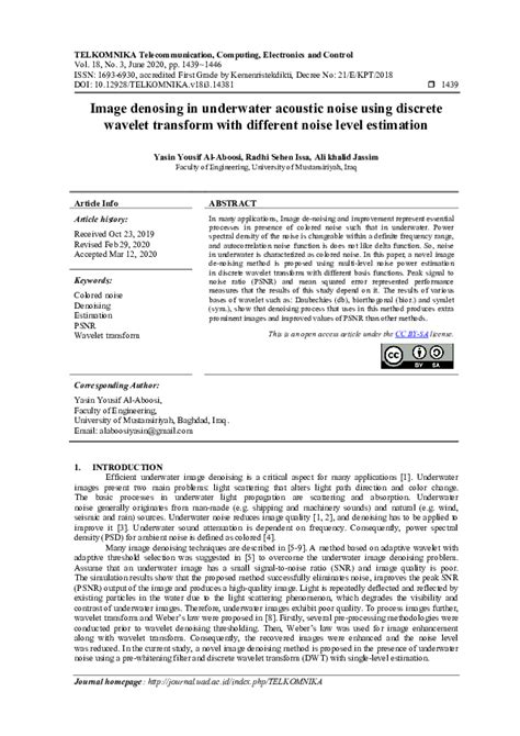 Pdf Image Denosing In Underwater Acoustic Noise Using Discrete Wavelet Transform With
