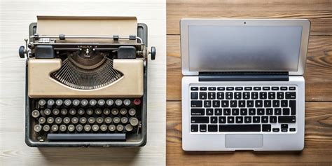 Premium Photo Comparison Of Old Vs New Technology Modern Computer And Typewriter
