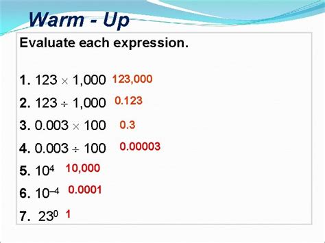warm up evaluate each expression 1 123 1