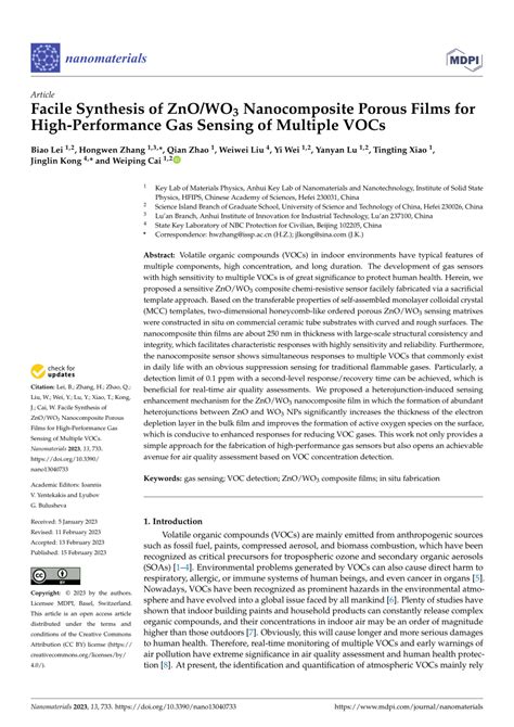 Pdf Facile Synthesis Of Znowo3 Nanocomposite Porous Films For High