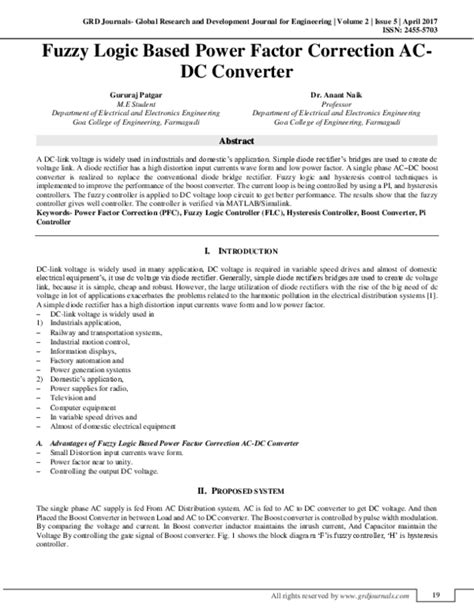 Pdf Fuzzy Logic Based Power Factor Correction Ac Dc Converter