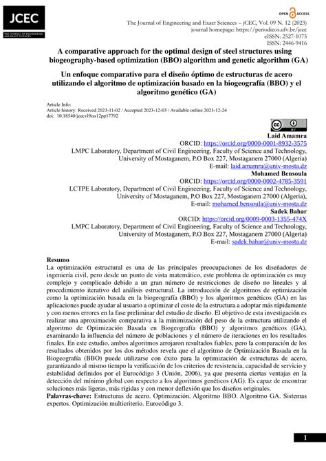Pdf A Comparative Approach For The Optimal Design Of Steel Structures Using Biogeography Based