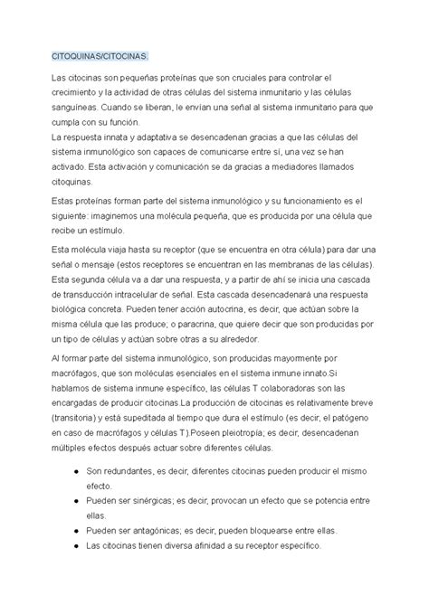 Citocinas Citoquinascitocinas Las Citocinas Son Pequeñas Proteínas
