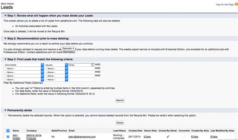 Mass Delete Leads Slaesforce Getawayposts