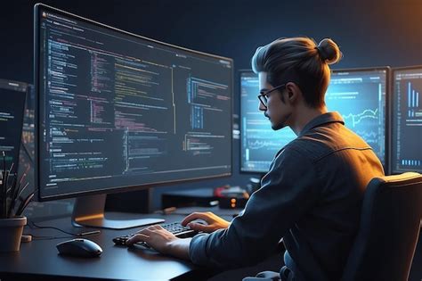 premium photo programmer engineering and coding programmer working on code for web app