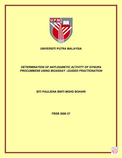 Pdf Determination Of Anti Diabetic Activity Of Gynura Procumbens