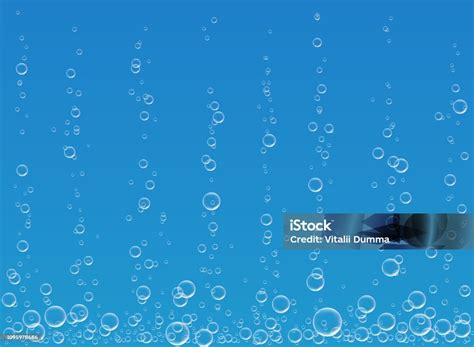 파란색 배경에 고립 된 벡터 탄산 음료 스트림입니다 수 중 산소 틈도 거품 텍스처 매크로 개체 3차원 형태에 대한 스톡 벡터 아트 및 기타 이미지 Istock