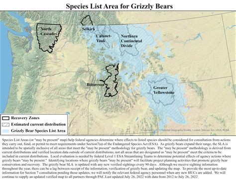 Grizzly Bear Species List Area Map