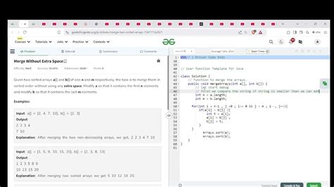 Merge Without Extra Space Java Gfg Potd 11 12 24 Gfg Problem Of