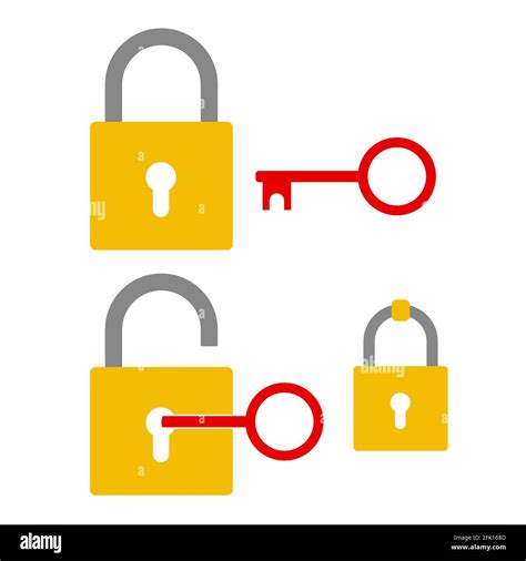 Padlock Open And Closed Key In Keyhole Hanging Padlock Flat Style Vector Illustration