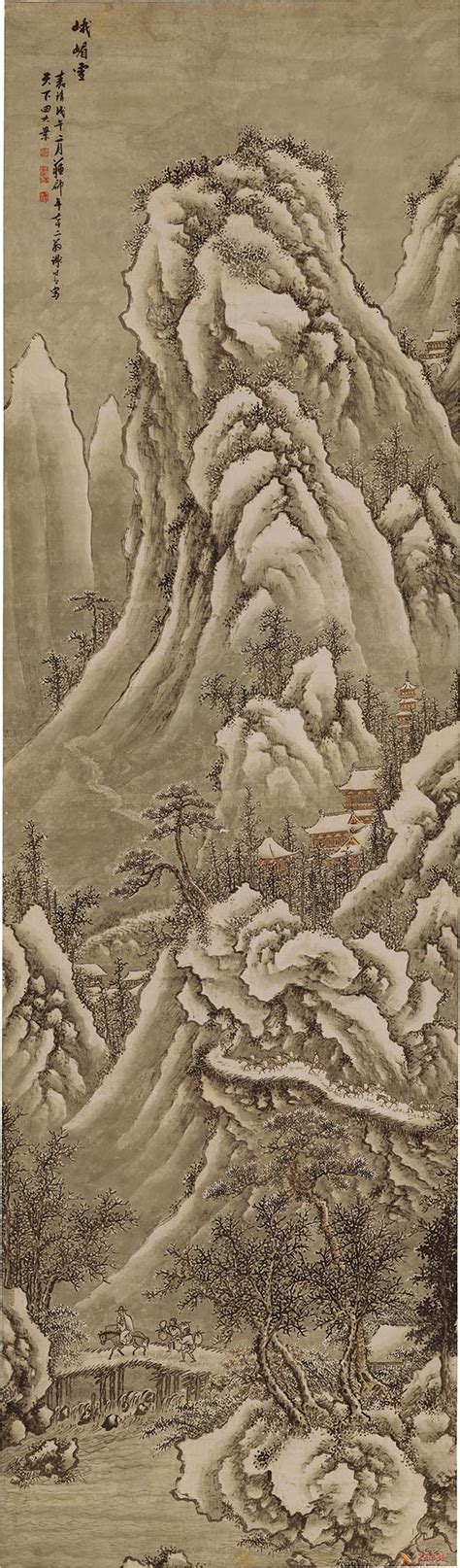 谢时臣山水雪景蛾眉雪轴图高清国画 露西学画画