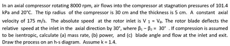 Solved In An Axial Compressor Rotating 8000rpm Air Flows