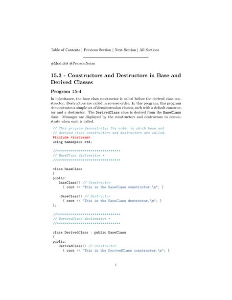 153 Constructors And Destructors In Base And Derived Classes Table Of Contents Previous