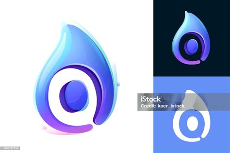 순수한 물방울 O 편지 로고 친환경 3d 사실적인 아이콘입니다 겹치는 수채화 스타일의 거친 물결 이니셜 3차원 형태에 대한 스톡