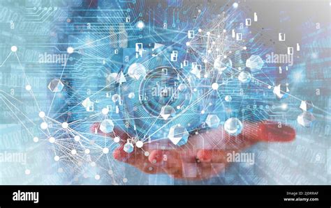 Human Hand Carrying Digital Eye Computing Polygon Data Inside