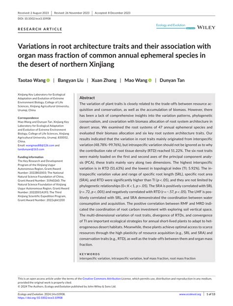 Pdf Variations In Root Architecture Traits And Their Association With
