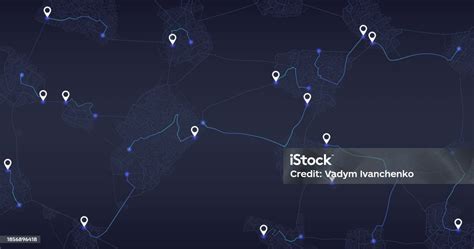 포인트에서 의도한 목표 목적지 표지판까지의 경로입니다 지도 전체의 도로 경로의 거리 및 회전에 대한 데이터를 얻기 위한 내비게이션 매핑 기술 위치 추적 대시보드 감시에 대한