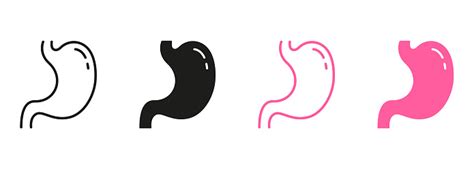 건강 소화 시스템 라인과 실루엣 색상 아이콘 세트 소화 질환 소화 불량 복통 픽토그램 흰색 배경에 위 내부 장기 기호입니다 격리된 벡터 그림 건강 진단에 대한 스톡 벡터